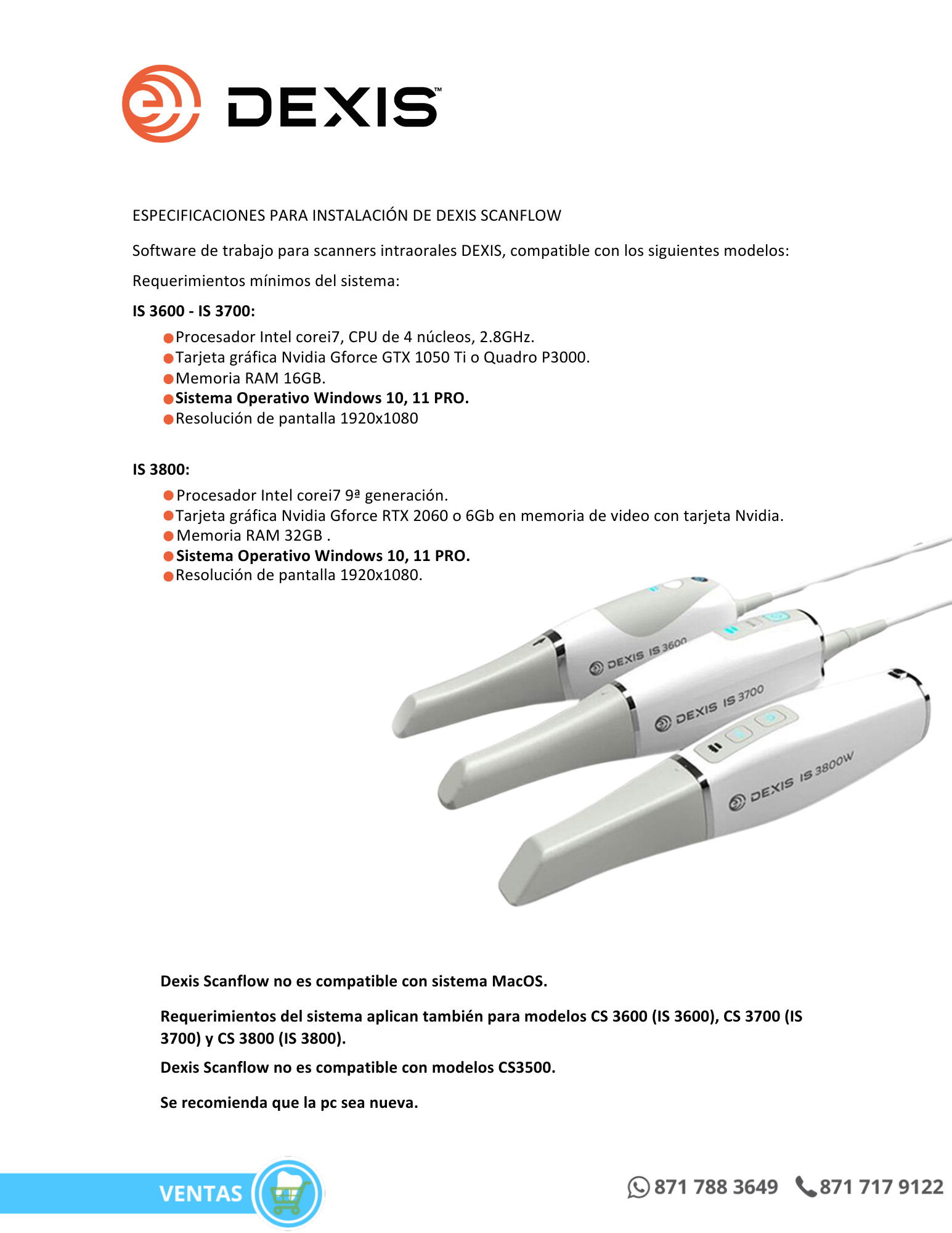 Escáner Intraoral IS 3800 Inalámbrico DEXIS ( Carestream CS 3800 )